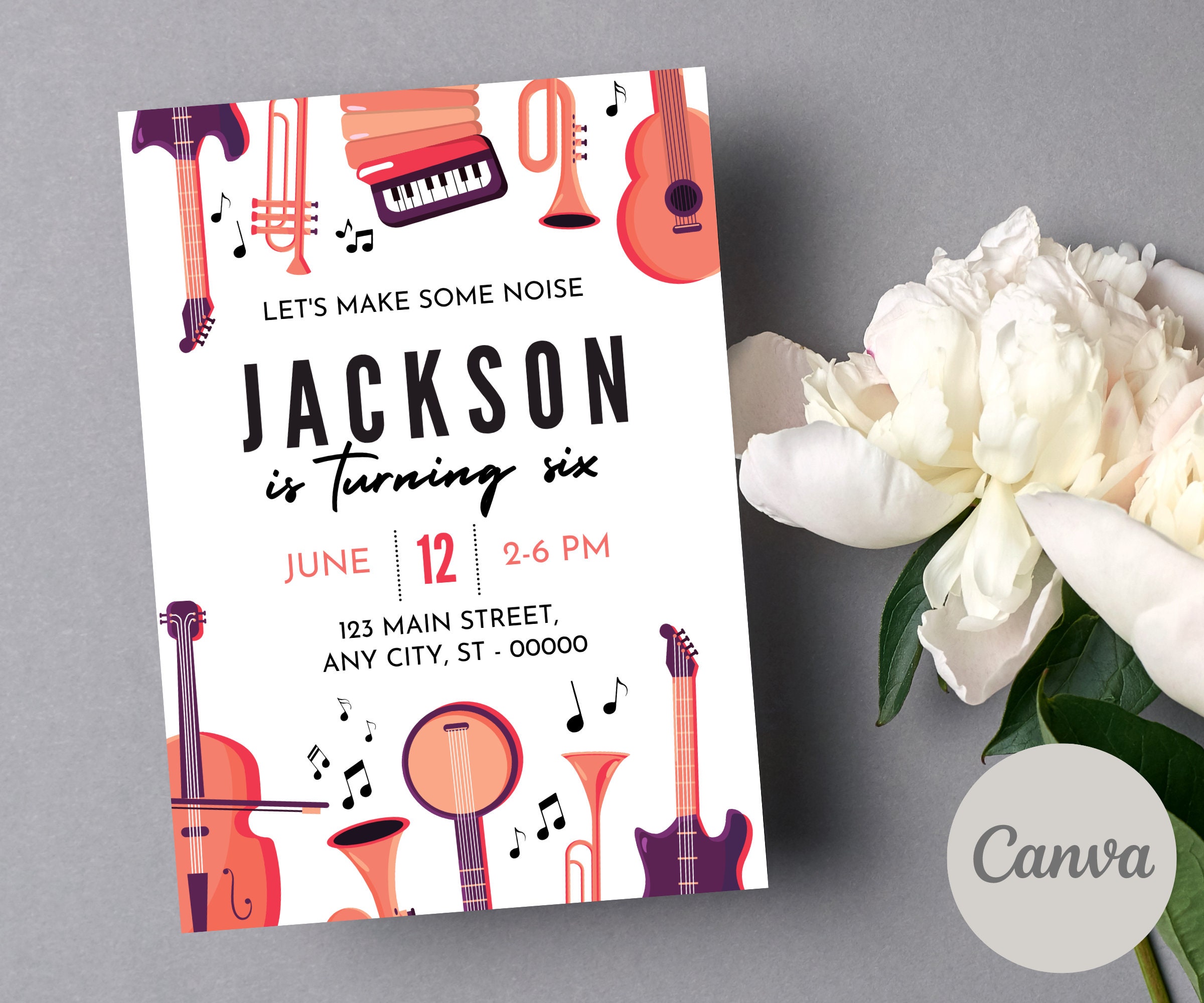 Musical Instruments Birthday Invitation Template Music Party Invite ...