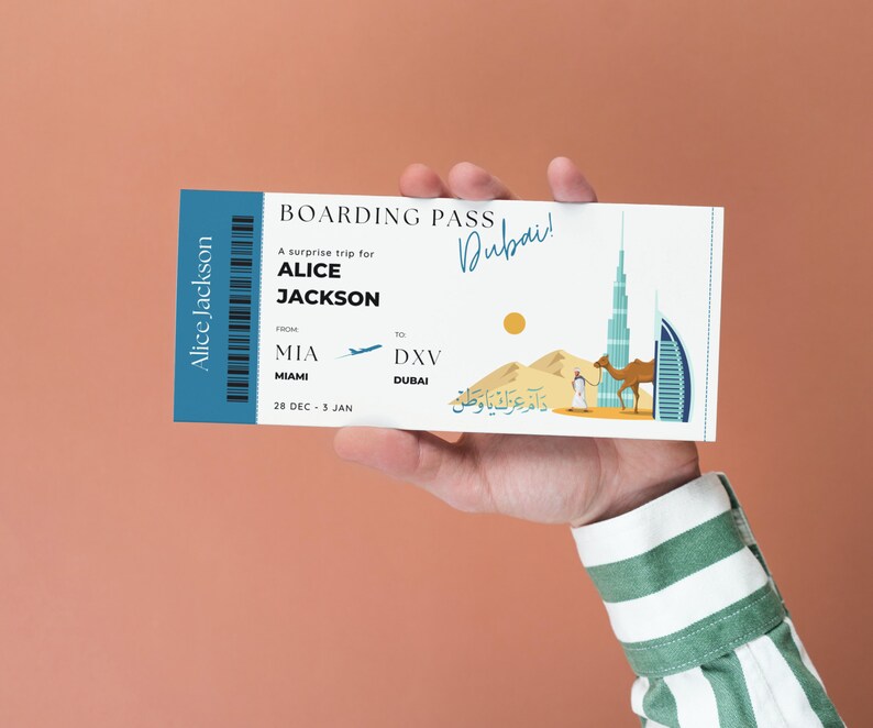 Boarding Pass Dubai Surprise Ticket UAE Vacation Trip Emirates ...