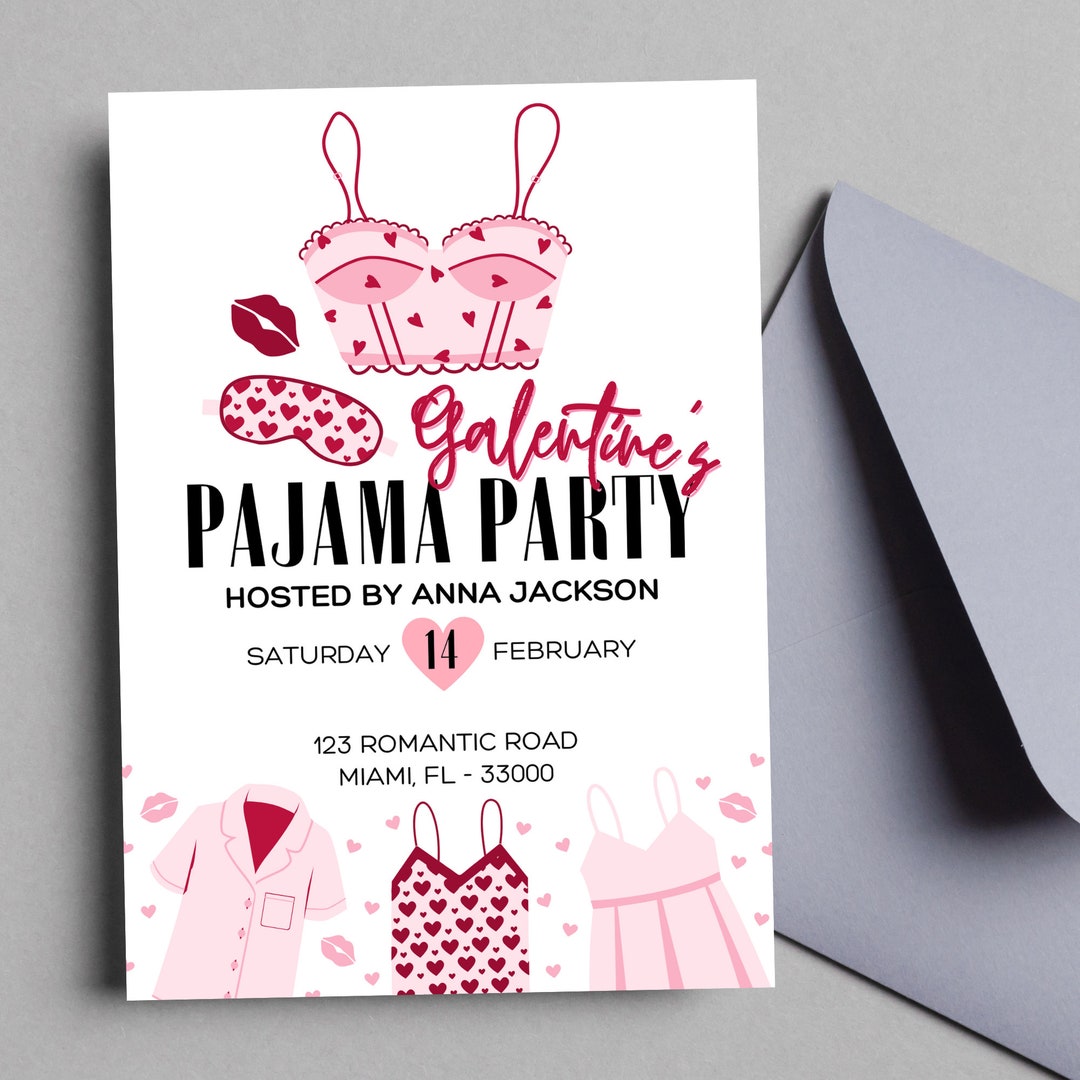 Galentine's Pajamas Party Invitation Girls Night Valentine's Day ...