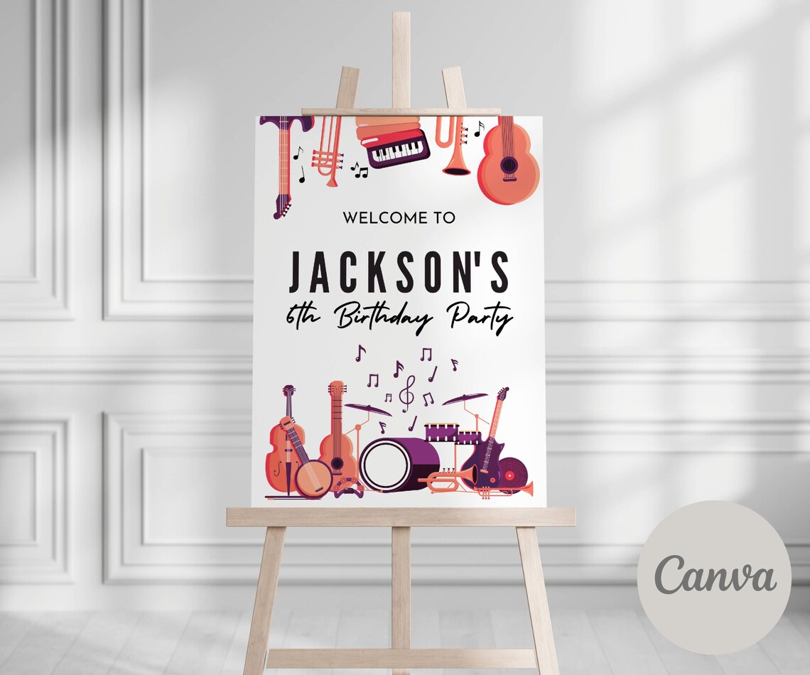 Musical Instruments Welcome Party Sign Editable Canva Template Music ...