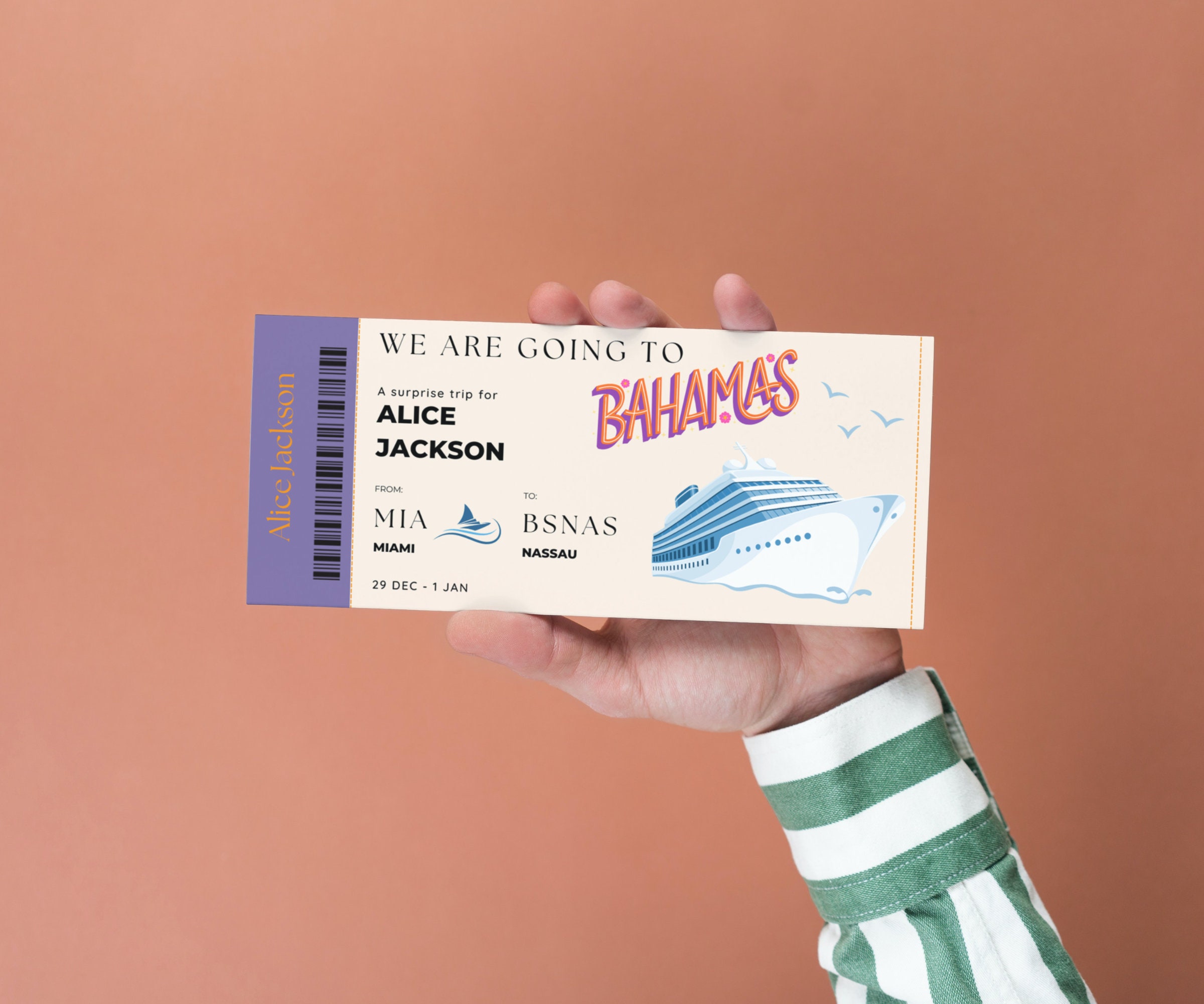 Bahamas Cruise Ticket, Surprise Cruise Invitation, Vacation Trip Nassau ...