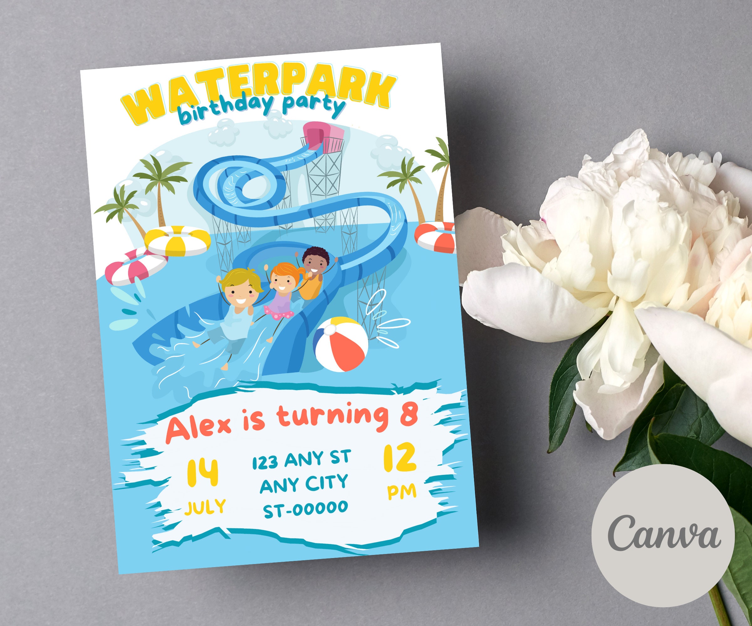 Waterpark Birthday Invitation Template | Aqua Park Invite | Printable ...