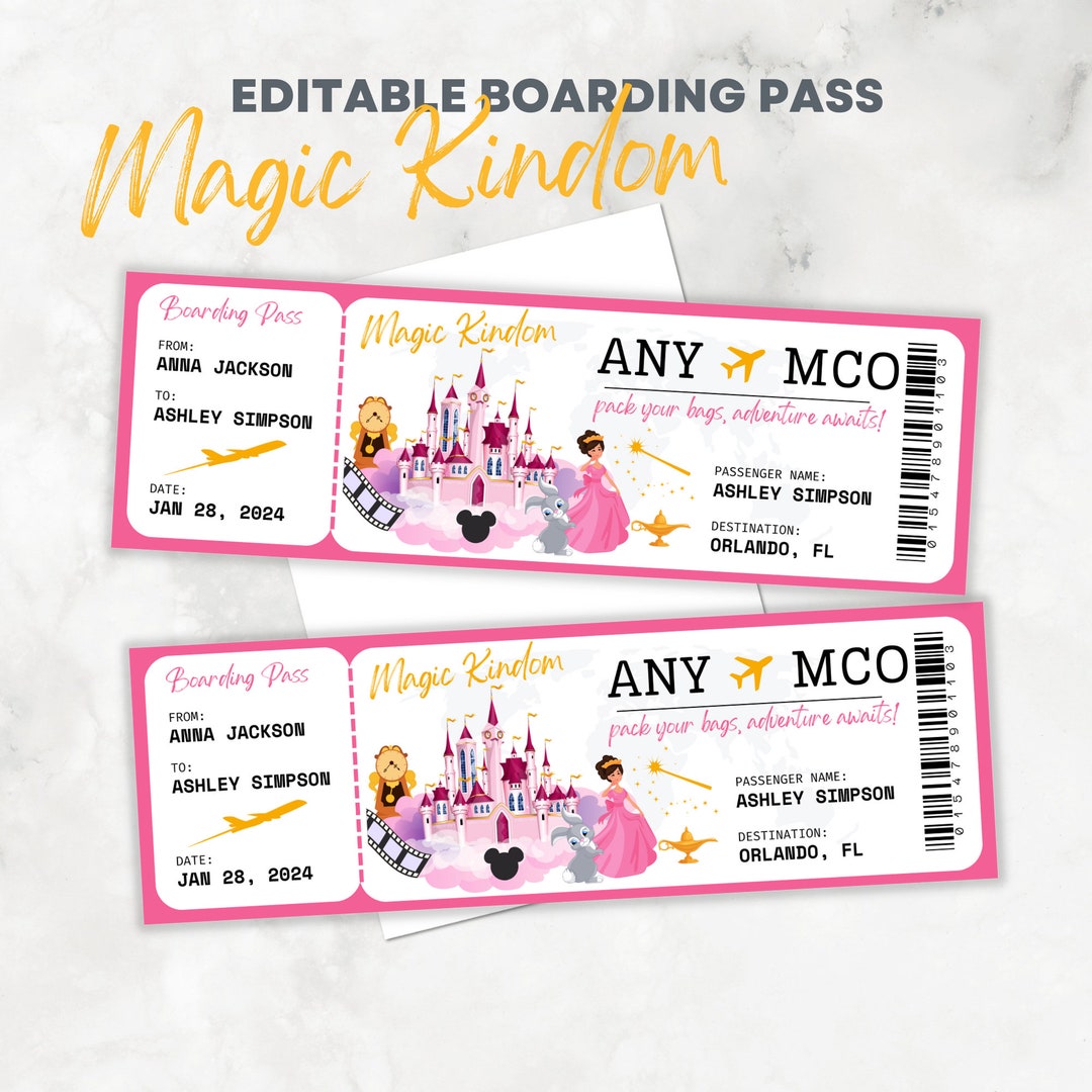 Magic Kingdom Ticket Surprise Kids Theme Park Invitation to Amusement ...