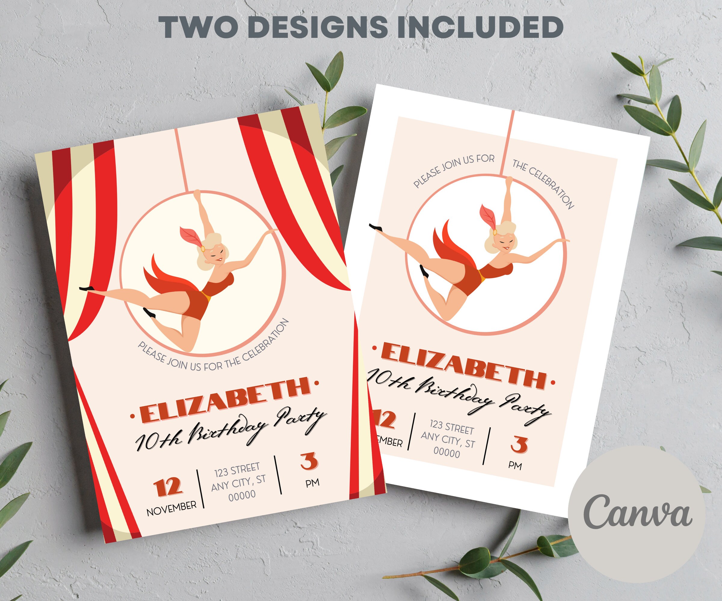 Aerial Gymnast Invitation Template | Circus Theme Party Invite ...
