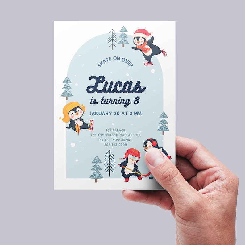 Penguins Ice Skating Birthday Invitation Figure Skating Winter Party ...