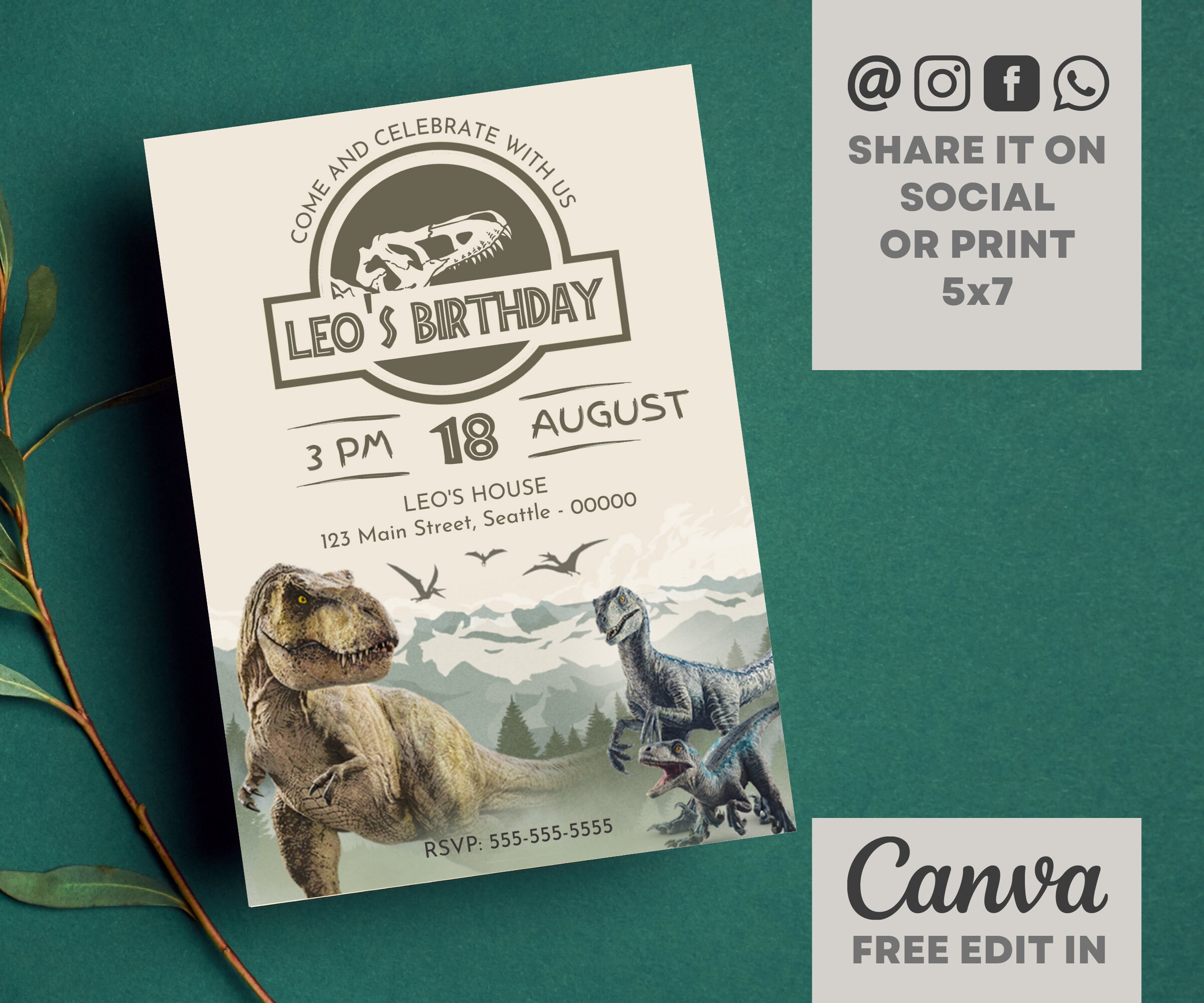 Jurassic World Birthday Invitation: Dinosaur Theme, Editable Canva ...