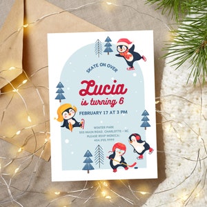 Penguins Ice Skating Birthday Invitation Figure Skating Winter Party ...