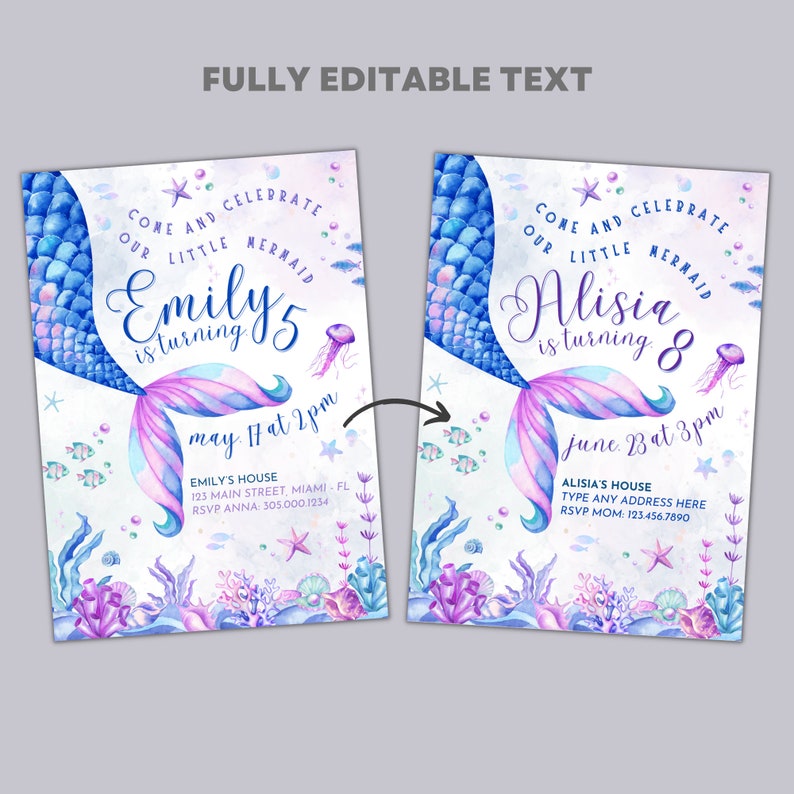 Little Mermaid Birthday Party Invitation Under the Sea Birthday Invite ...