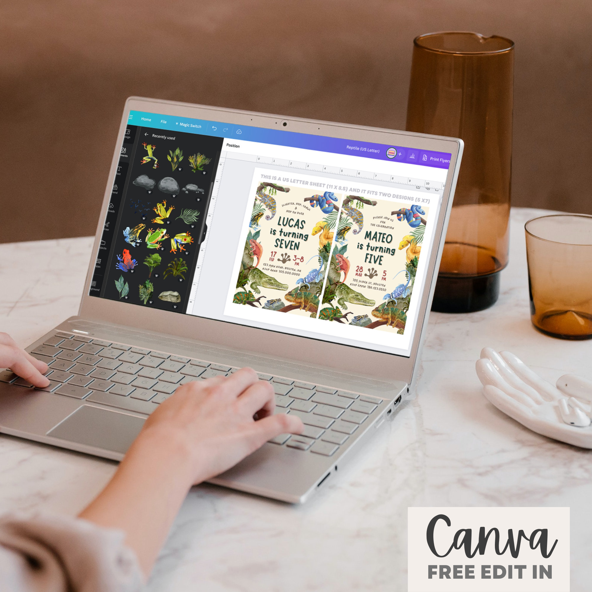 Reptile Birthday Invitation Template Lizard Snake Chameleon Kids Party Theme Invitation Editable ...