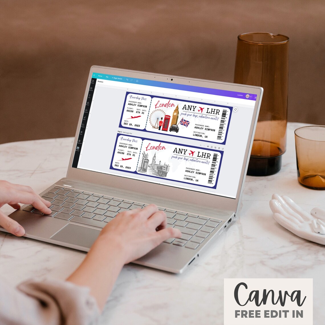 Editable and Printable Boarding Pass London Surprise Trip England ...