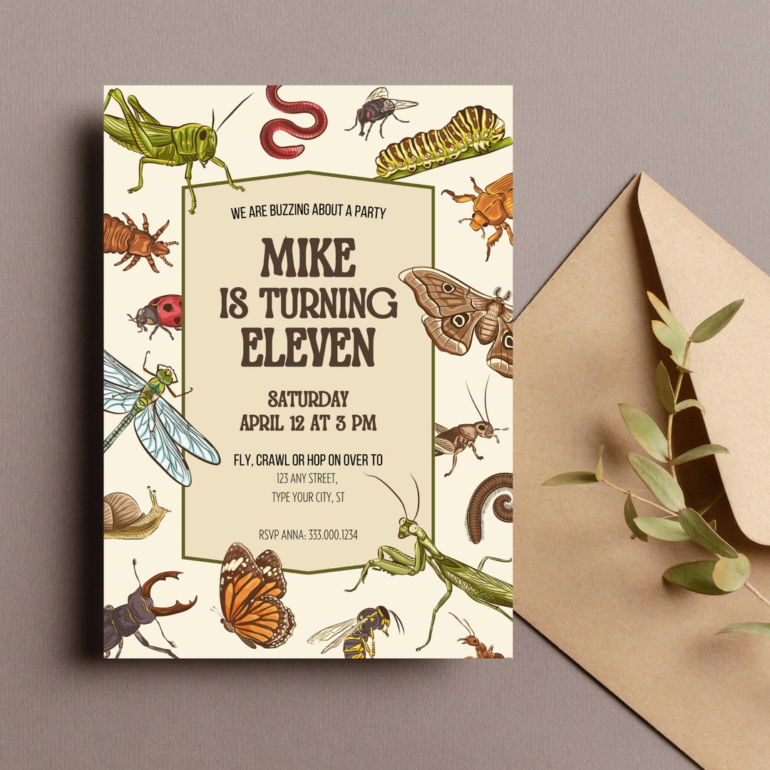 Bugs Birthday Invitation Insect Kids Party Theme Invitation - Editable ...