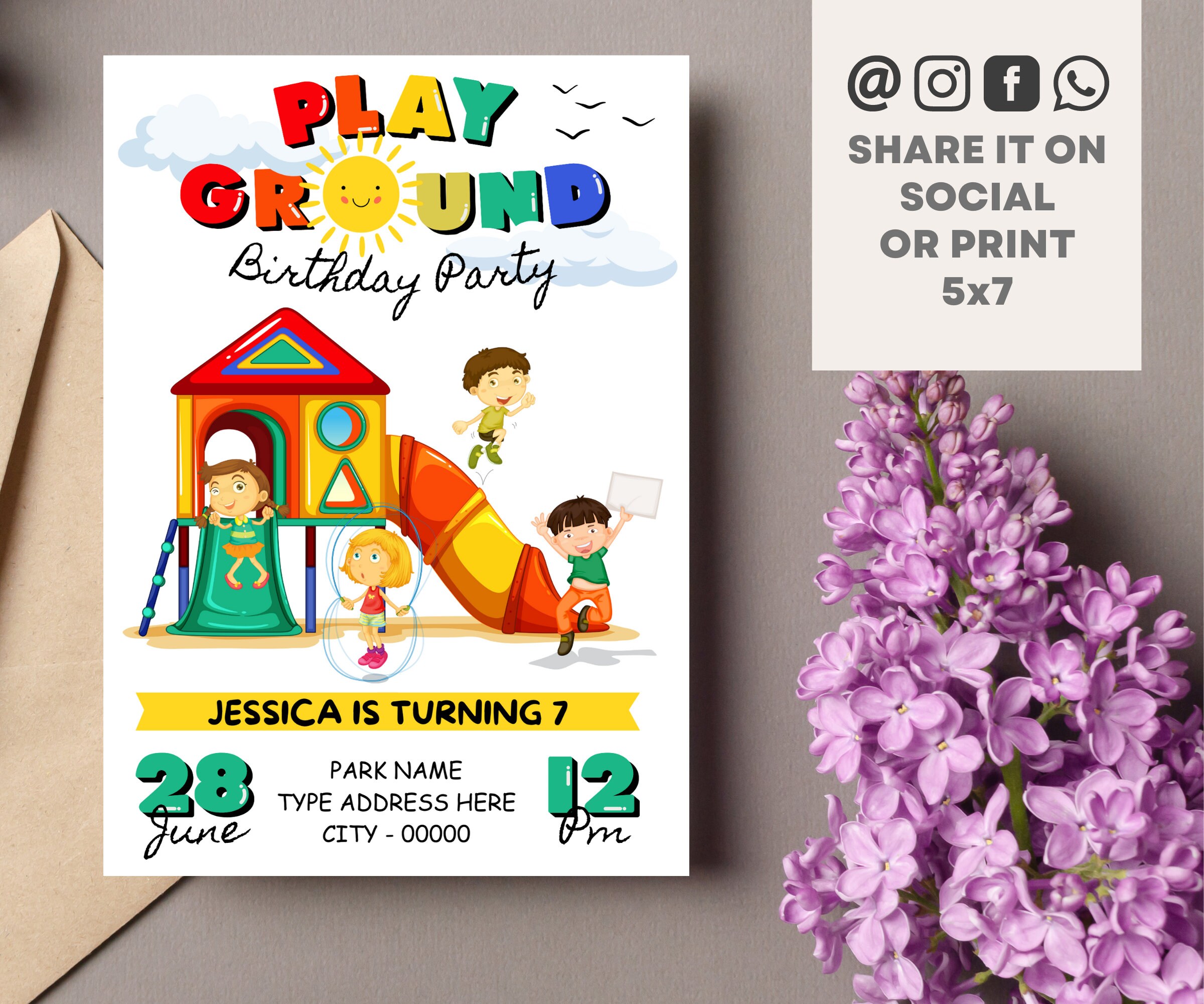 Playground Invitation Template | Party at the Park Invite | Printable ...