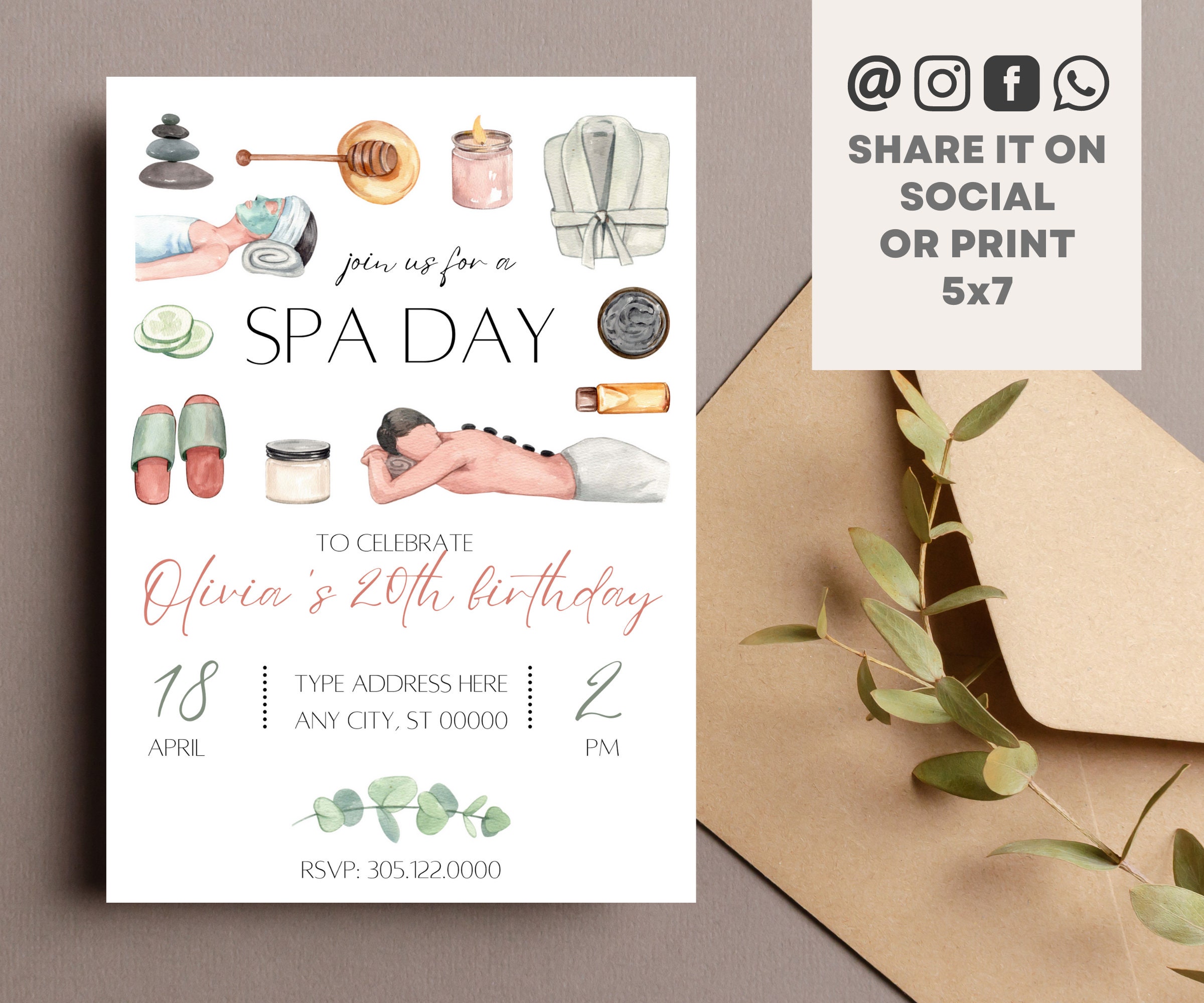 Spa Day Invitation | Birthday or Bachelorette Spa Party Invite ...