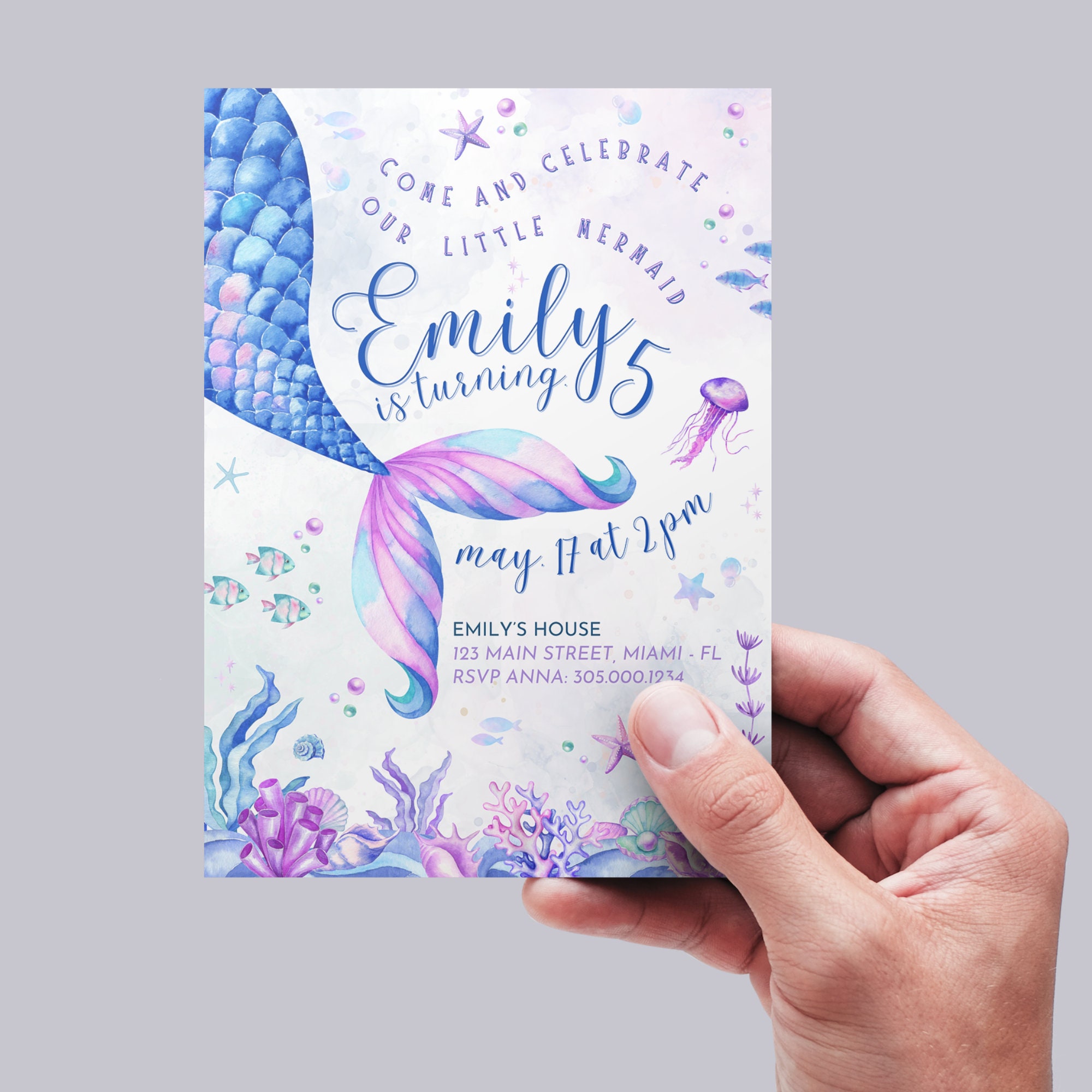 Little Mermaid Birthday Party Invitation Under the Sea Birthday Invite ...