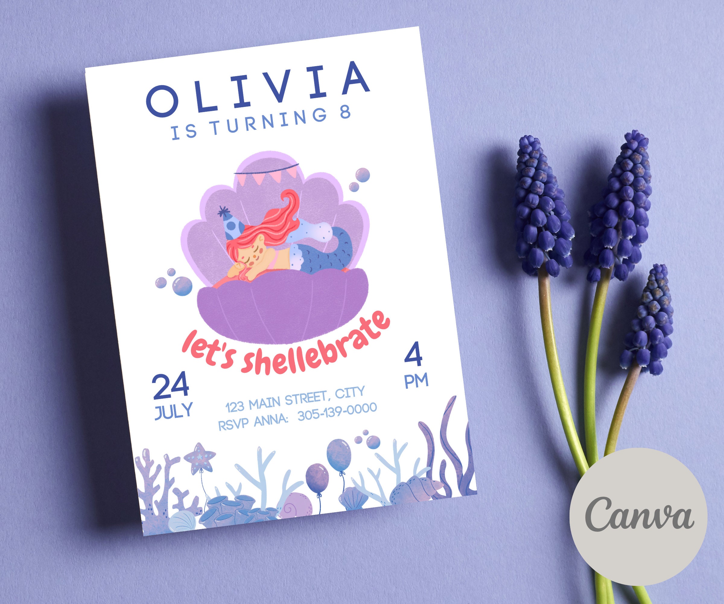 Let's Shellebrate Birthday Invitation | Mermaid Party Invite | Editable ...