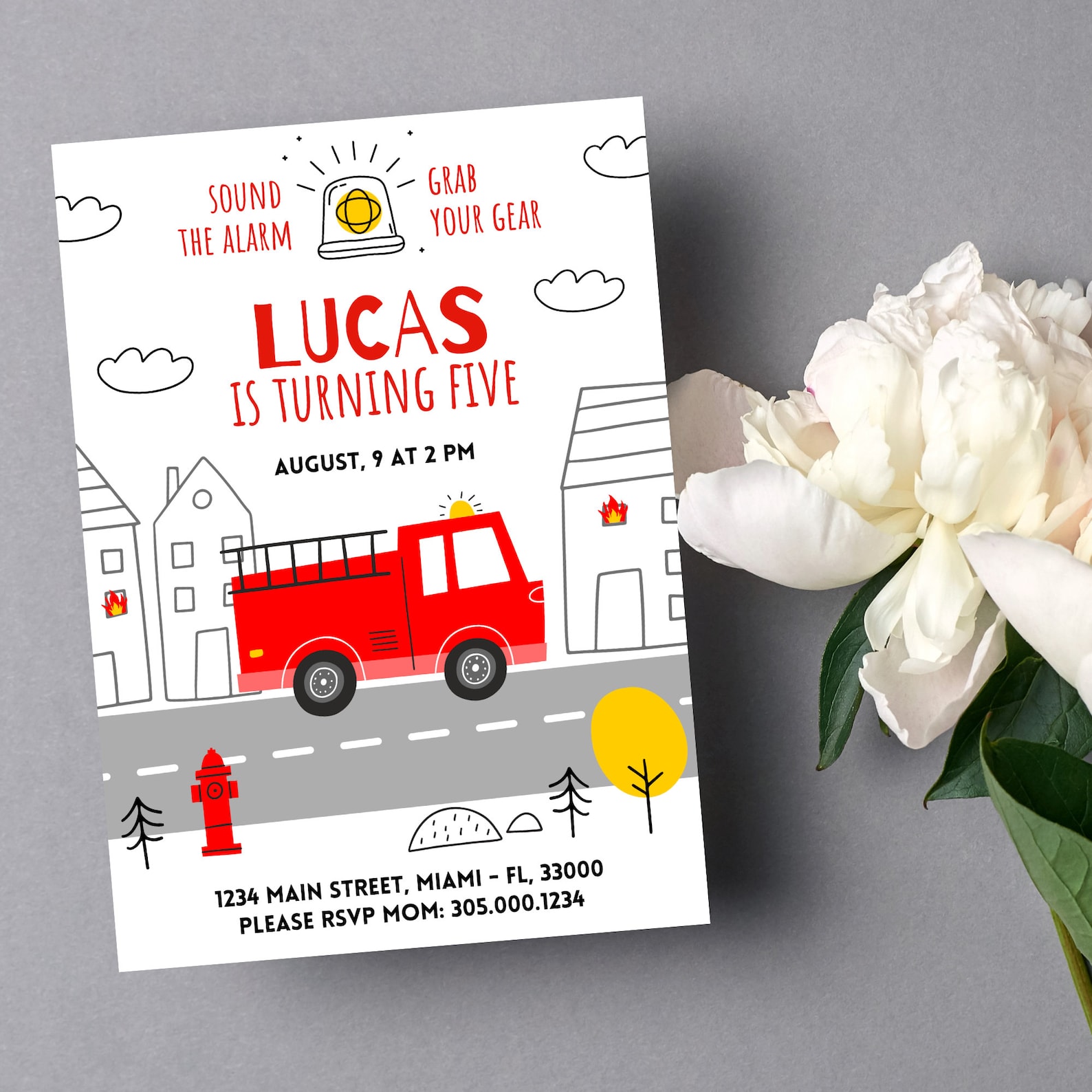 Fire Truck Birthday Invitation Template Sound the Alarm Firefighter ...