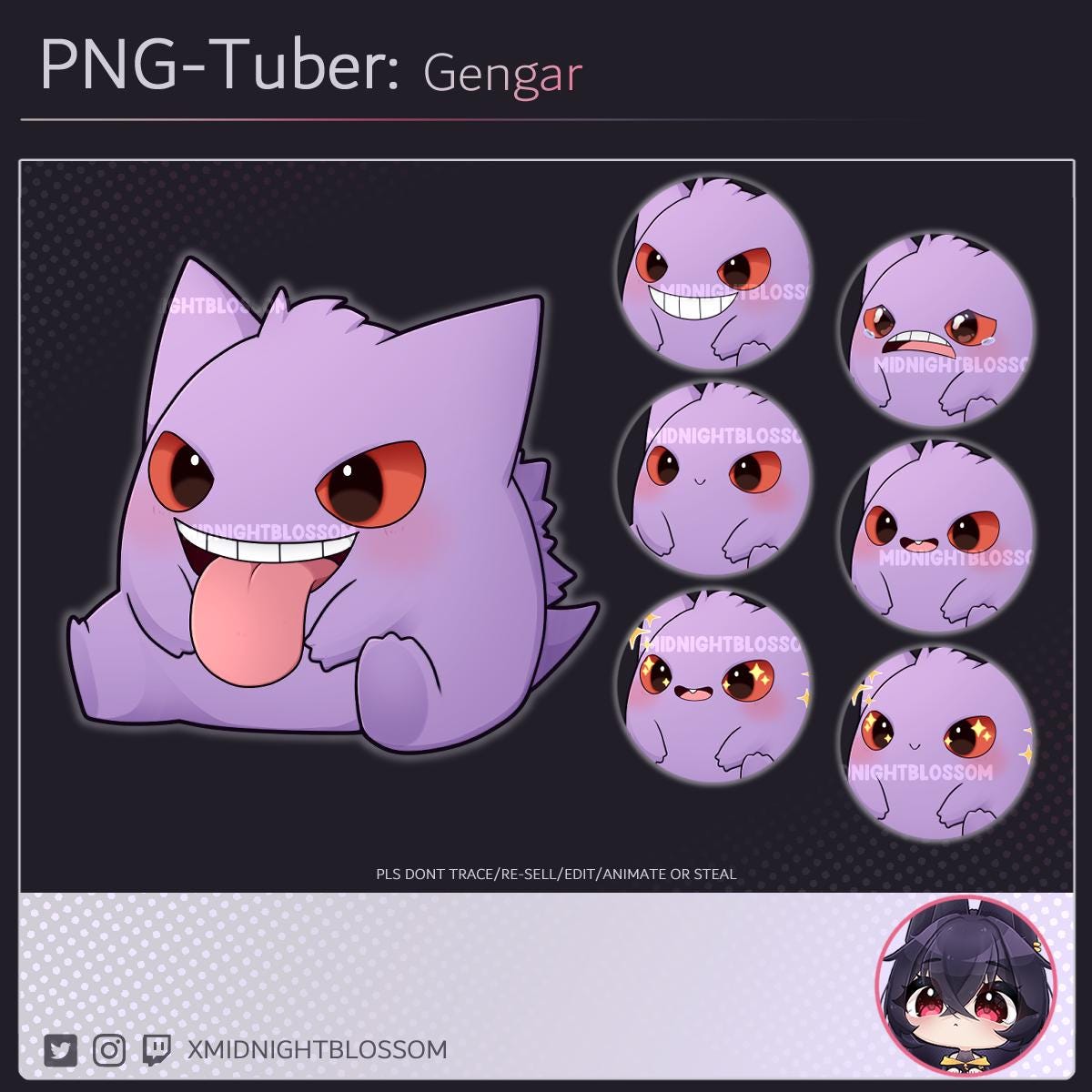 Cute Gengar PNG Tuber With 5 Emotions | Stream Asset | Cam |reactive ...