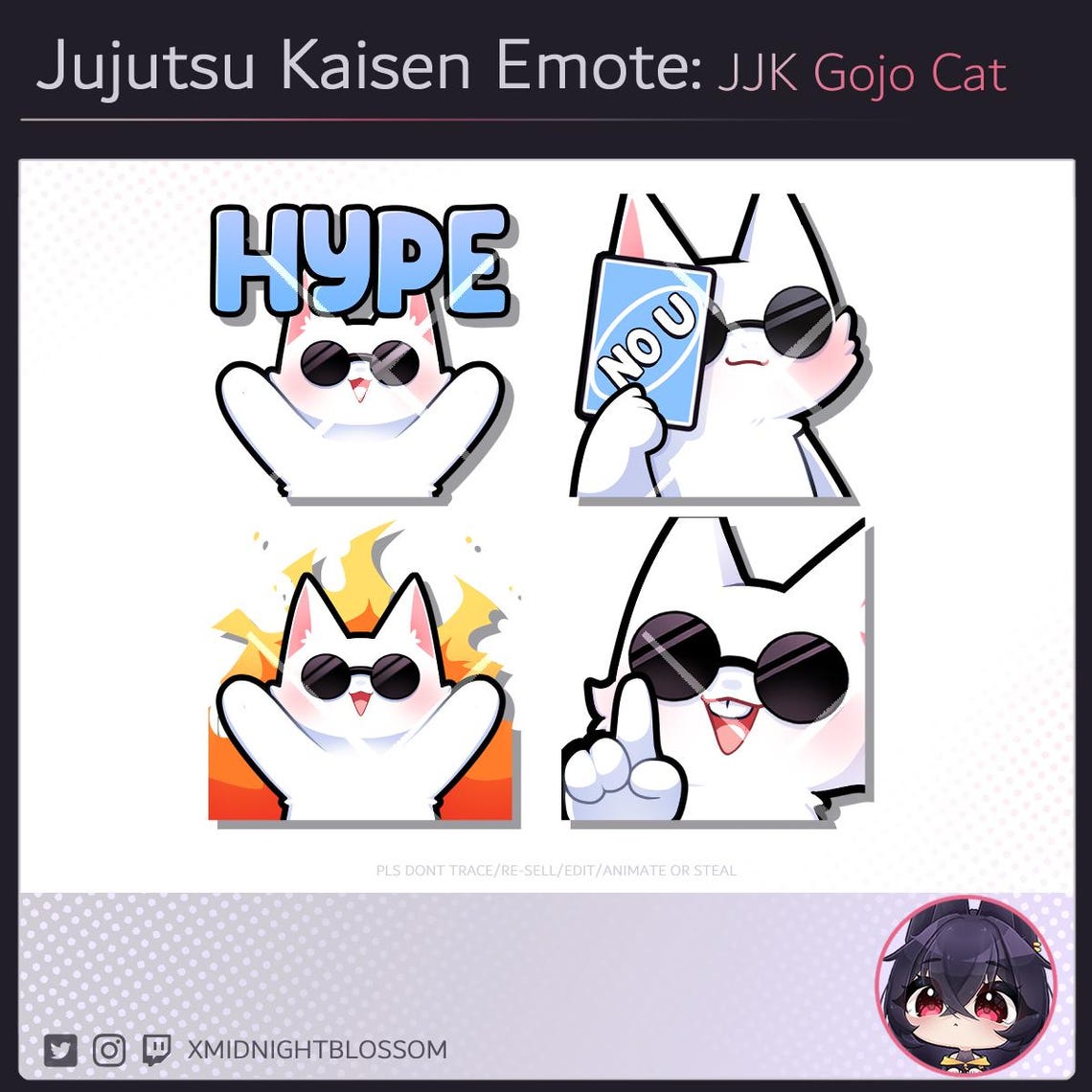 4 Cute Go Jo Cat Emote Set Bundle "jjk" | Twitch Discord Emotes ...