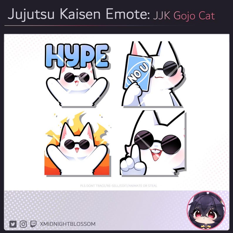 4 Cute Go Jo Cat Emote Set Bundle "jjk" | Twitch Discord Emotes ...