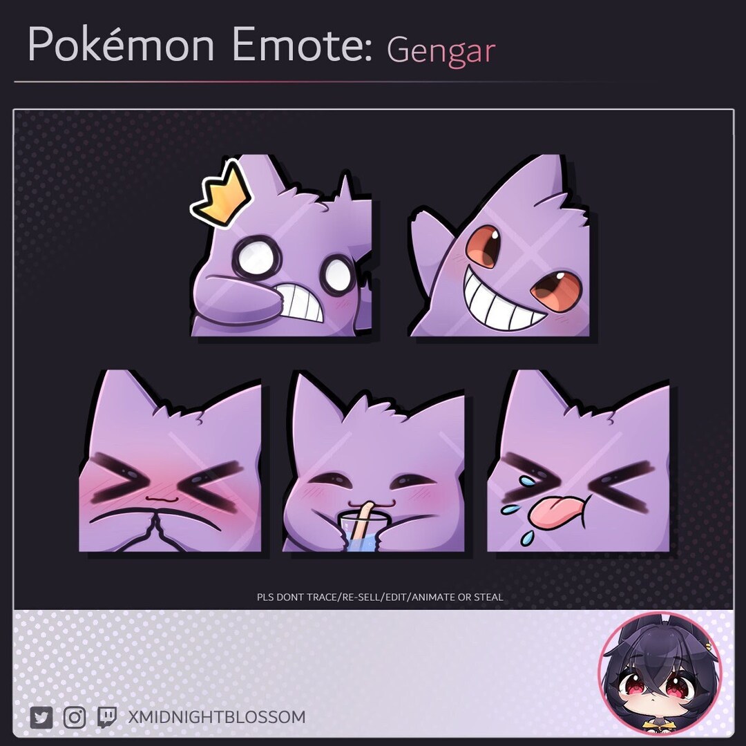 Cute Gengar Emote Set With 5 Statik & 1 Animated Emotes |twitch Discord ...