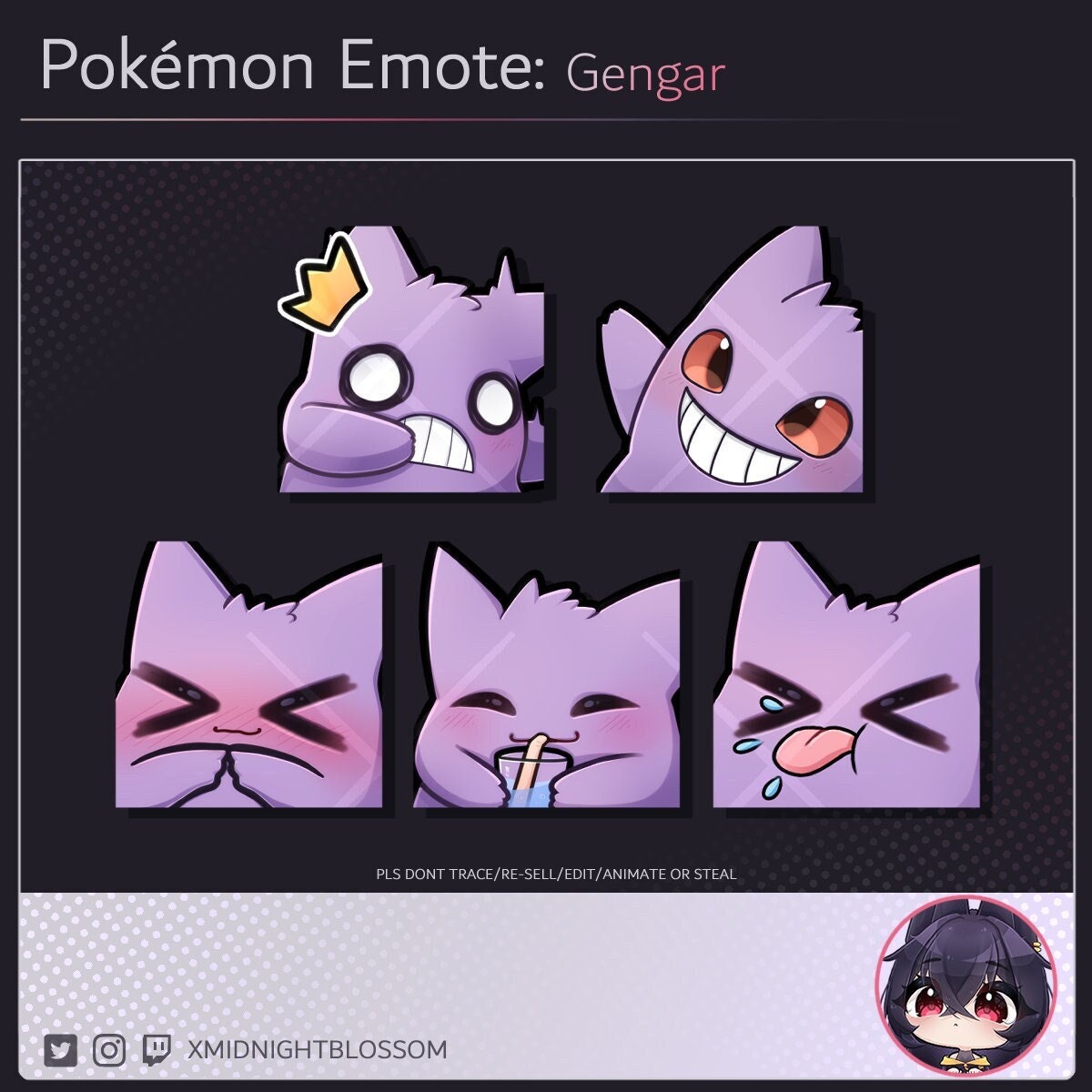 Cute Gengar Emote Set With 5 Statik & 1 Animated Emotes twitch Discord ...