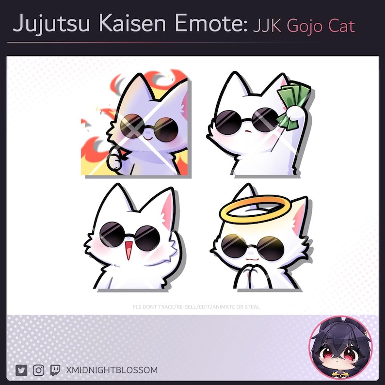 4 Cute Go Jo Ge to Cat Emote Set Bundle "jjk" | Twitch Discord Emotes ...