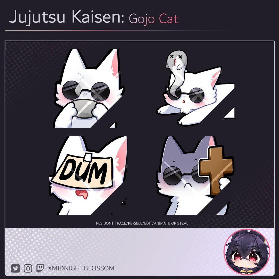 4 Cute Go Jo Cat Emote Set Bundle "jjk" | Twitch Discord Emotes ...