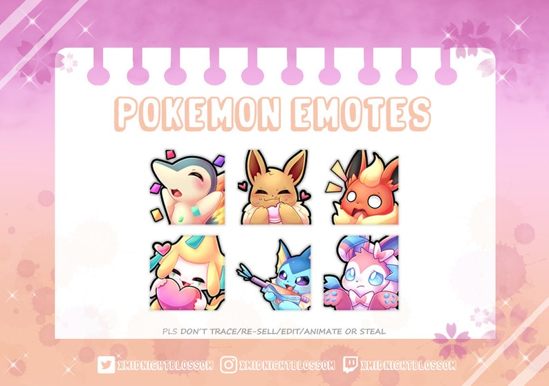 6 Cute Pokémon Emote Set For Twitch Discord Sticker Emote For Etsy De