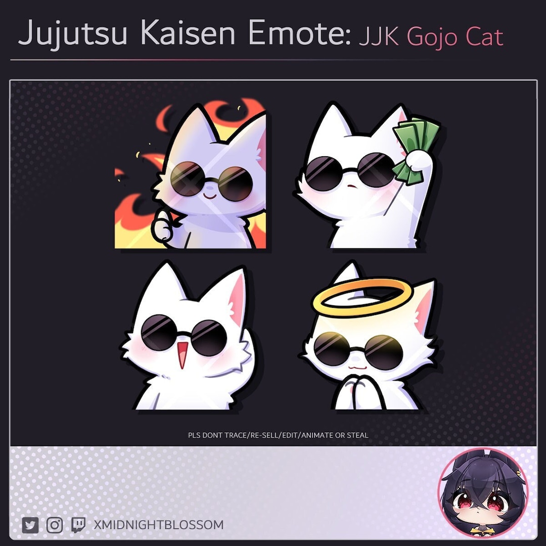 4 Cute Go Jo Ge to Cat Emote Set Bundle "jjk" | Twitch Discord Emotes ...