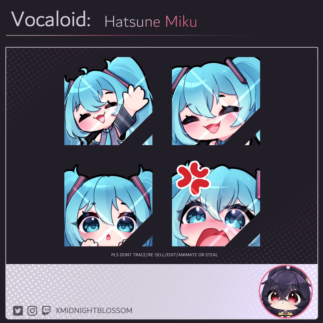 4 Cute Miku Hats and Emotes Set Bundle "voca Loid" Idol | Twitch ...