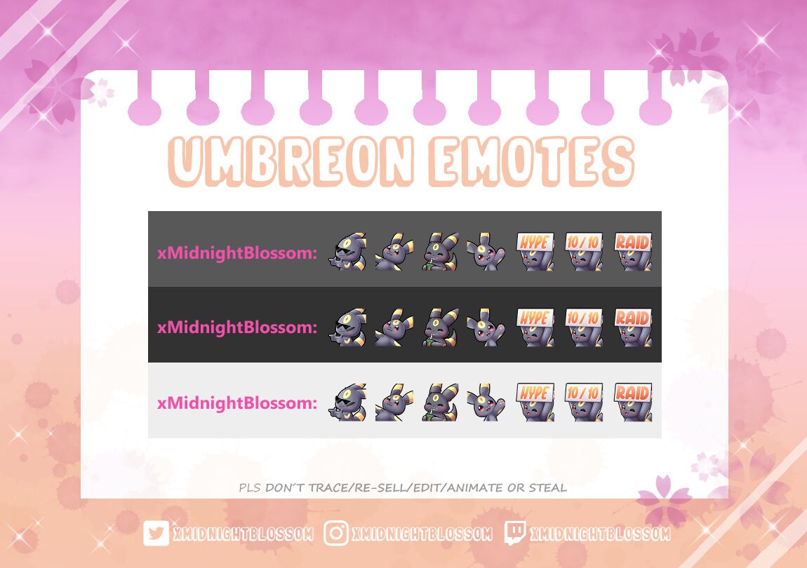 Cute Umbreon Nachtara Emote Set for Twitch/discord, Sticker Emote for ...