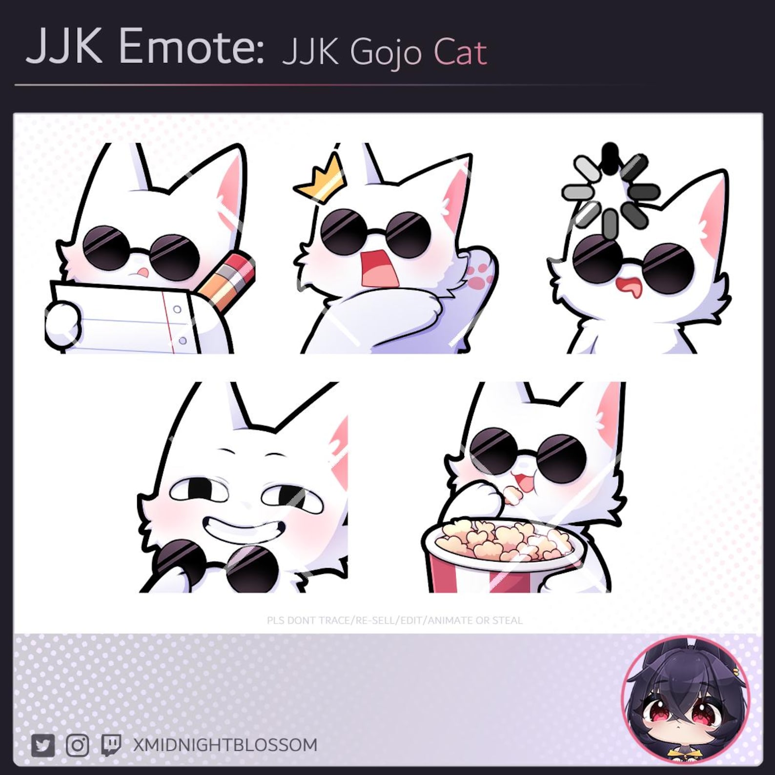 5 Cute Go Jo Cat Emote Set Bundle "jjk" | Twitch Discord Emotes ...