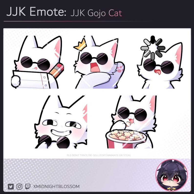 5 Cute Go Jo Cat Emote Set Bundle "jjk" | Twitch Discord Emotes ...