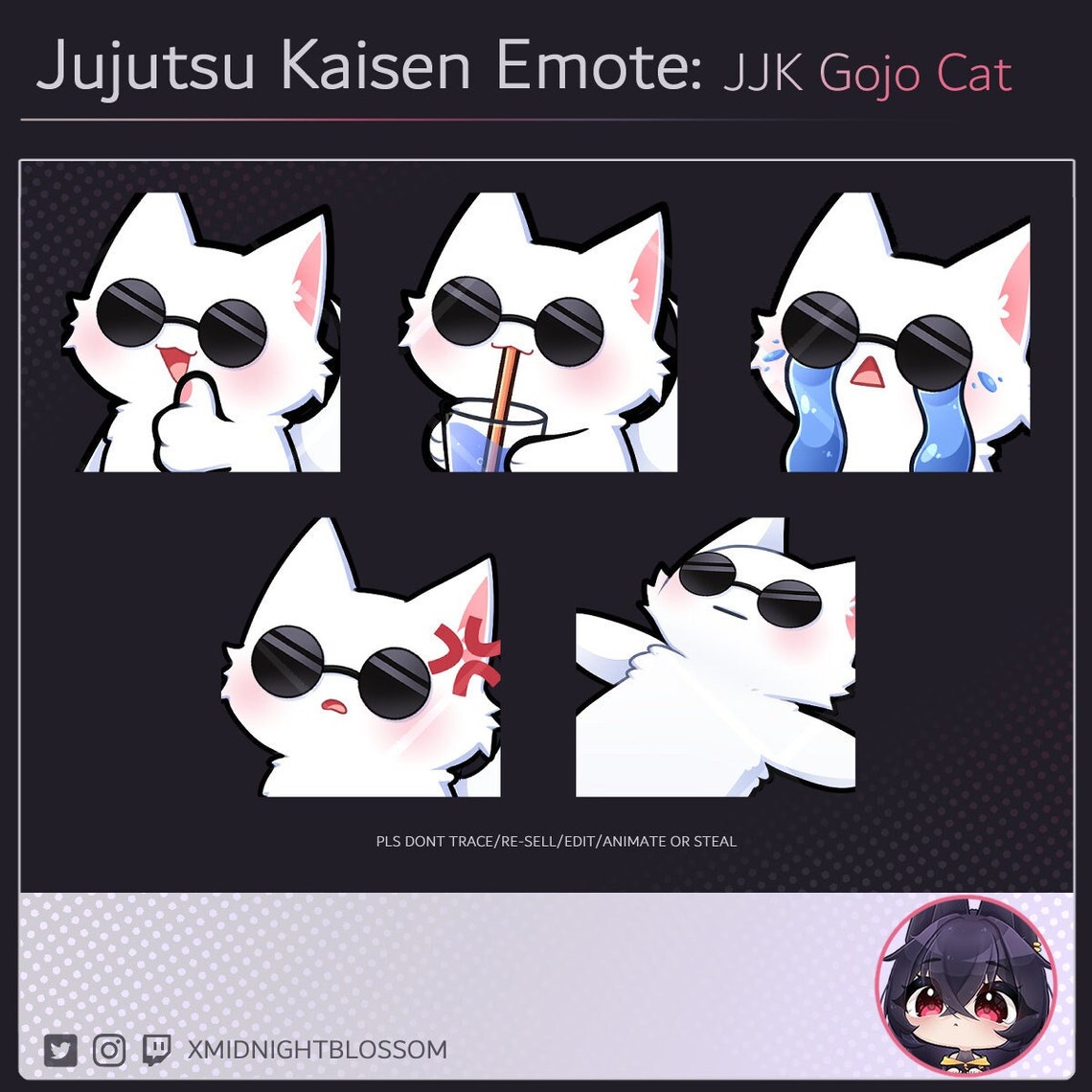 5 Cute Go Jo Cat Emote Set Bundle jjk Twitch Discord Emotes Twitch ...
