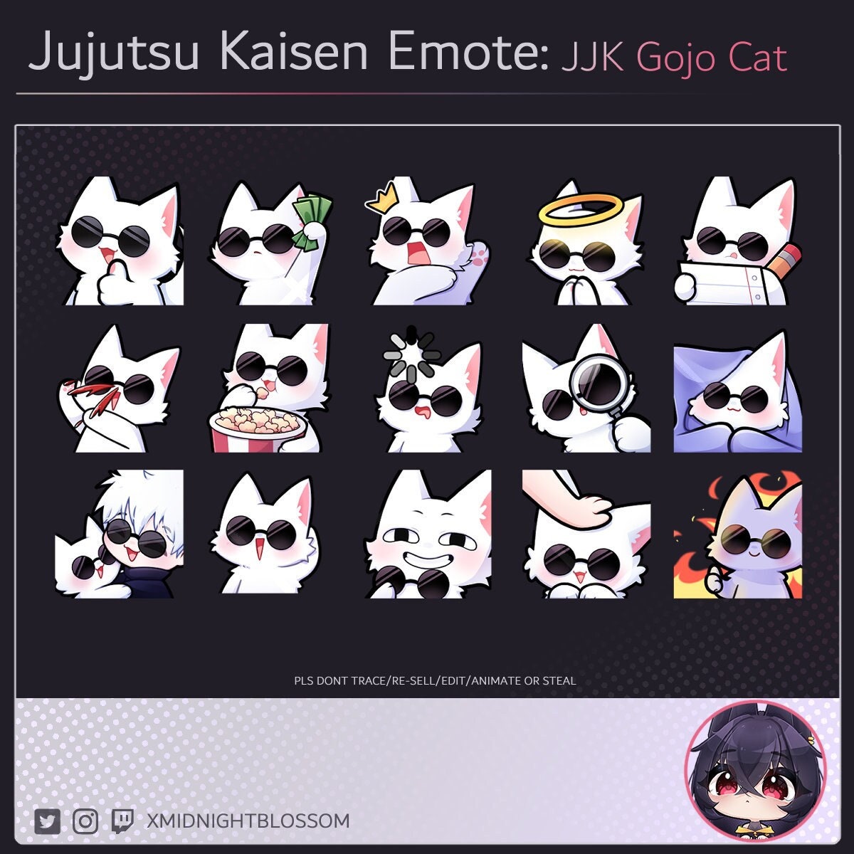 30 Static & 11 Animated Cute Go Jo Cat Emote Set Bundle "jjk" | Twitch ...