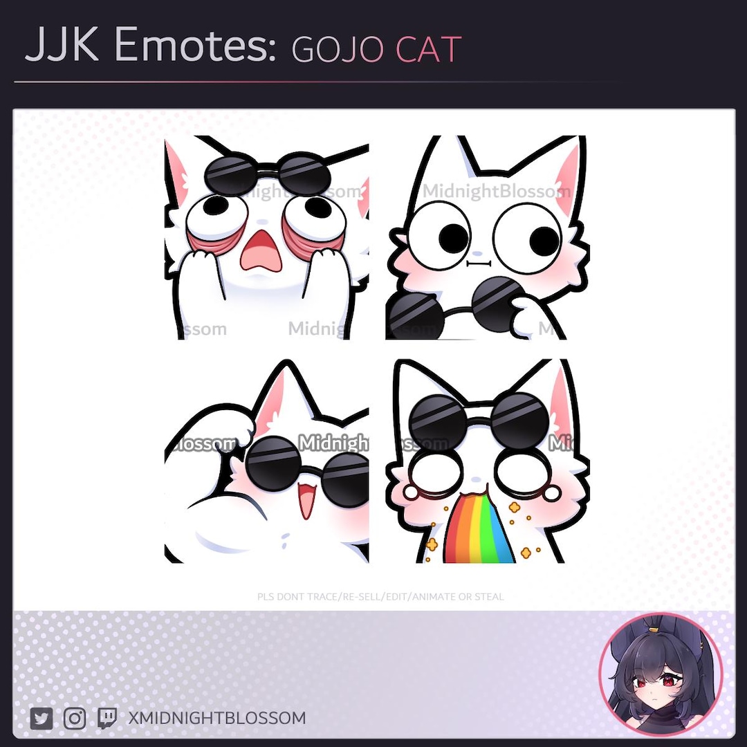4 Cute Go Jo Cat Emote Set Bundle "jjk" | Twitch Discord Emotes ...