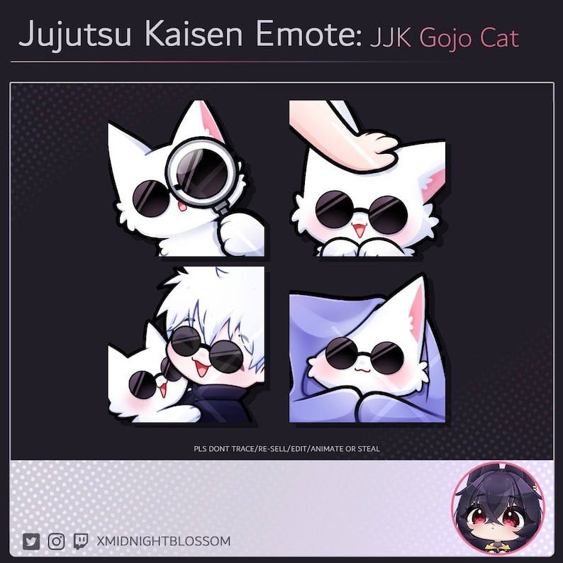 4 Cute Go Jo Cat Emote Set Bundle "jjk" | Twitch Discord Emotes ...