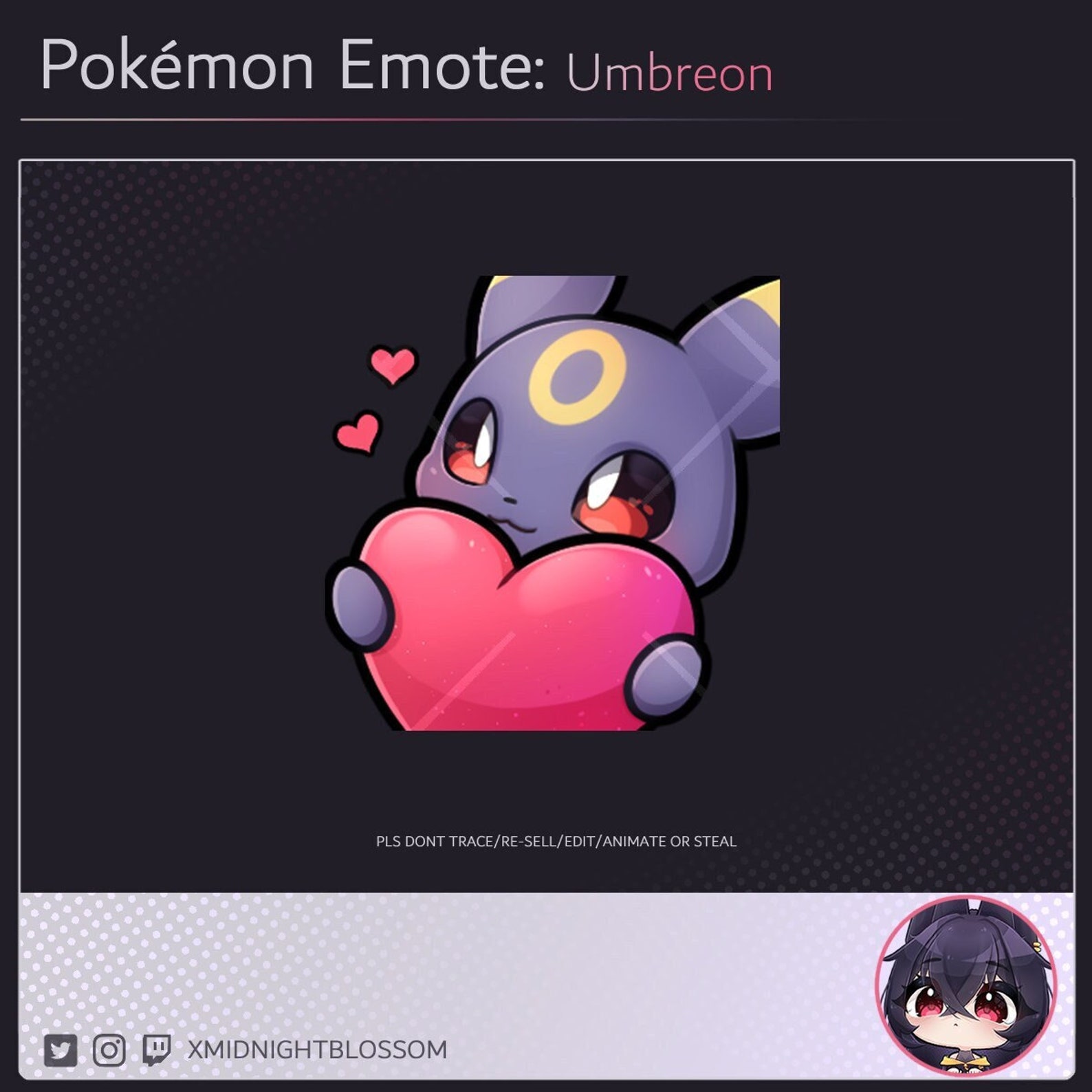 Cute Umbreon Nachtara Love Heart Emote |twitch Discord Emotes | Twitch ...