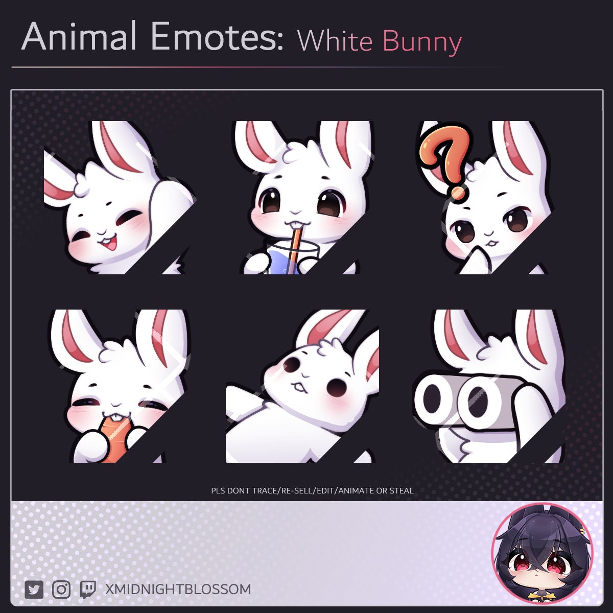 6 Cute White Bunny Rabbit Emote Set Bundle Twitch Discord Emotes Twitch ...