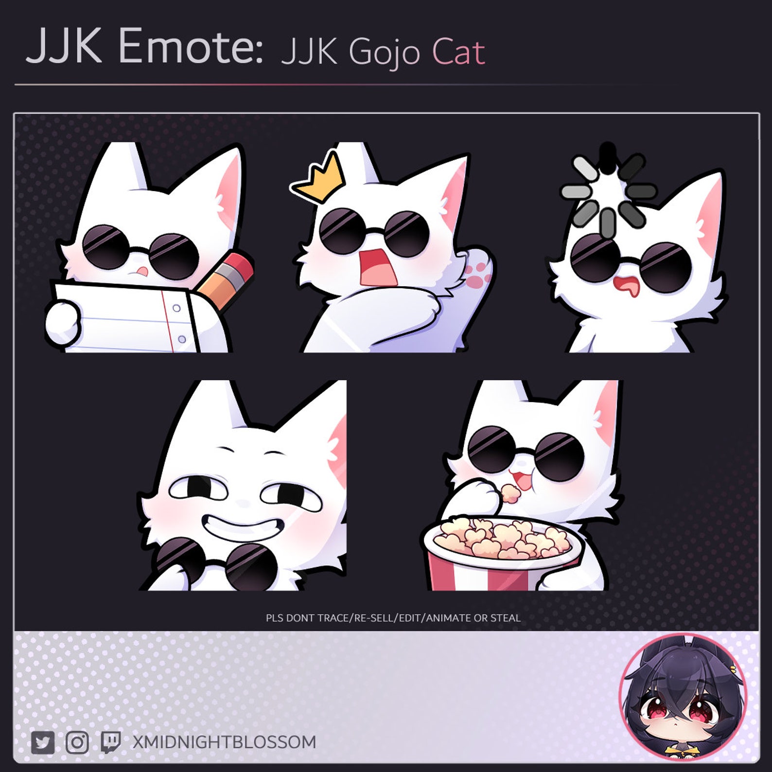 5 Cute Go Jo Cat Emote Set Bundle "jjk" | Twitch Discord Emotes ...