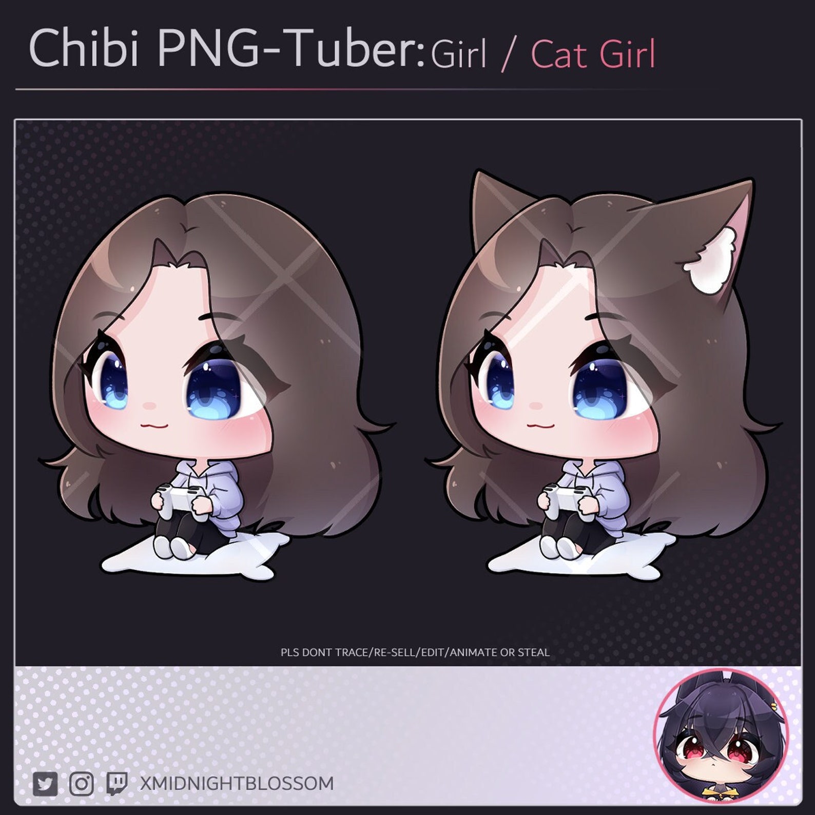 Cute Chibi Girl Brown Hair 3 Different Eyes Colors PNG Tuber Stream ...