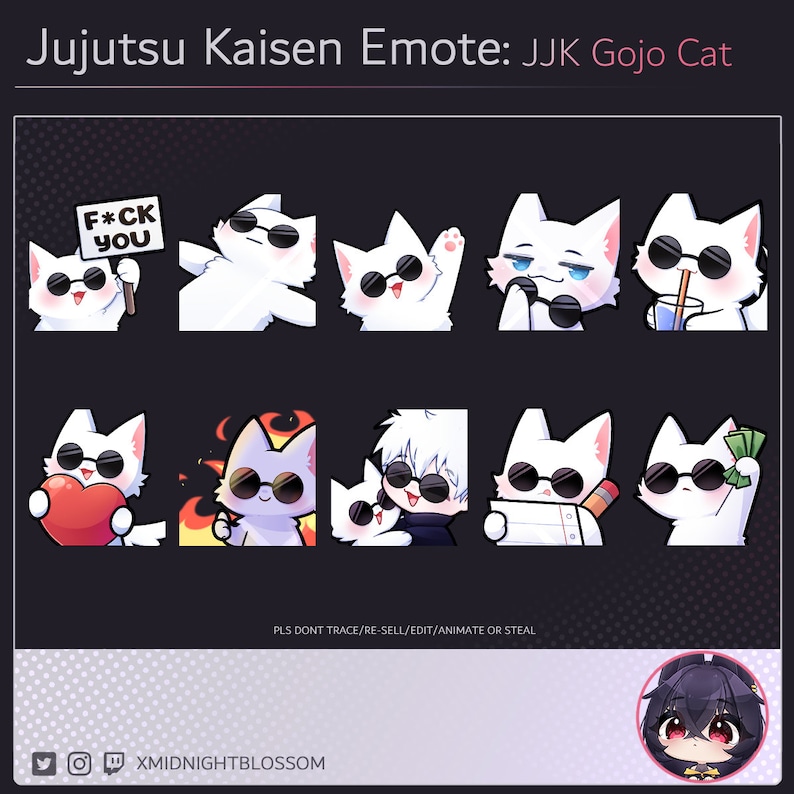 10 Cute Go Jo Cat Emote Set Bundle "jjk" | Twitch Discord Emotes ...