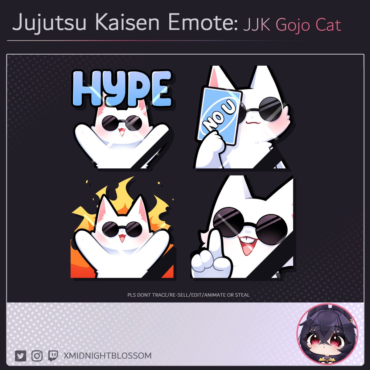 4 Cute Go Jo Cat Emote Set Bundle "jjk" | Twitch Discord Emotes ...