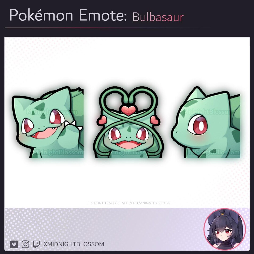 3 Cute Bulbasaur Bisasam Emote Set Bundle | Twitch Discord Emotes ...