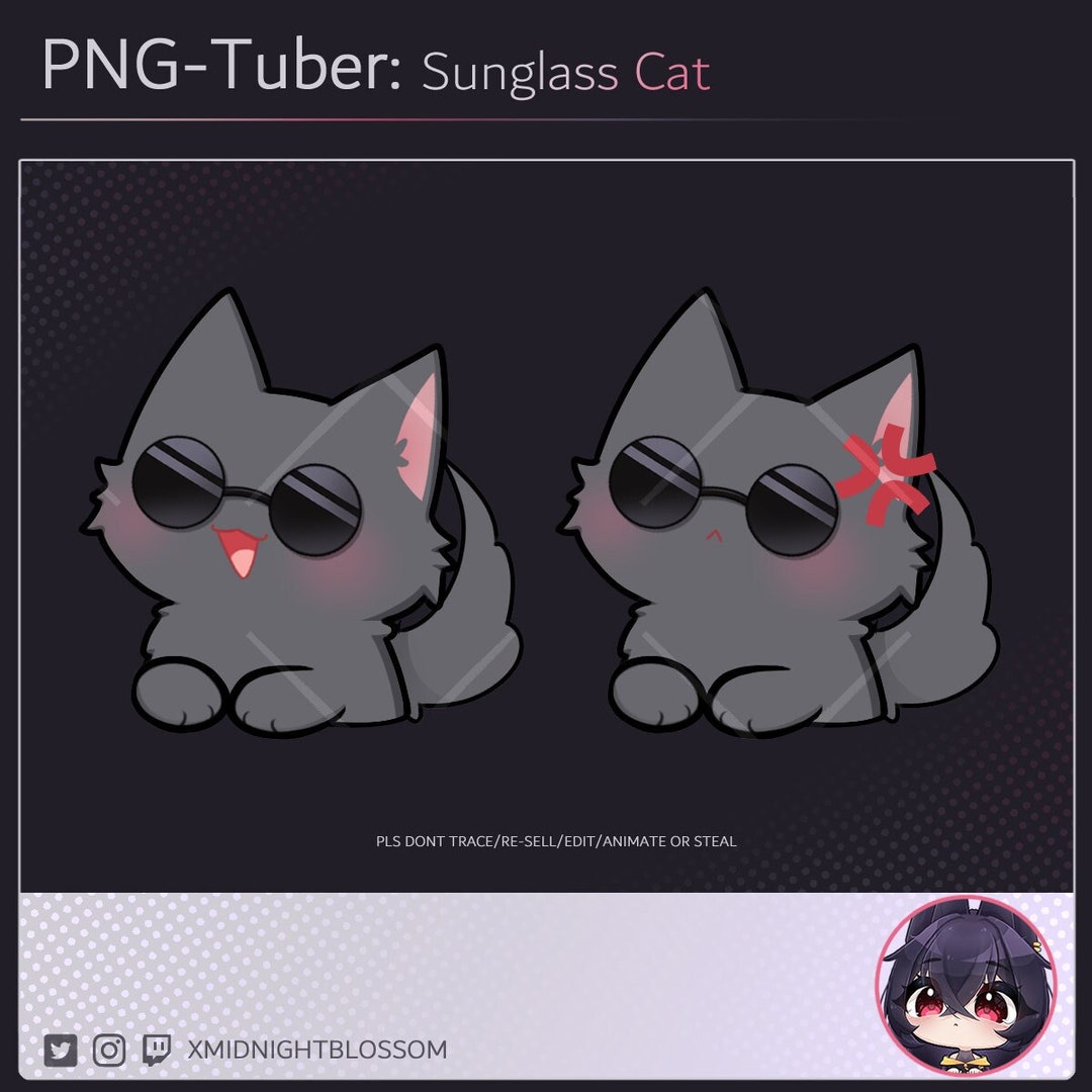 Cute Gray Sunglass Cat | PNG Tuber | Stream Asset | Cam |reactive PNG ...