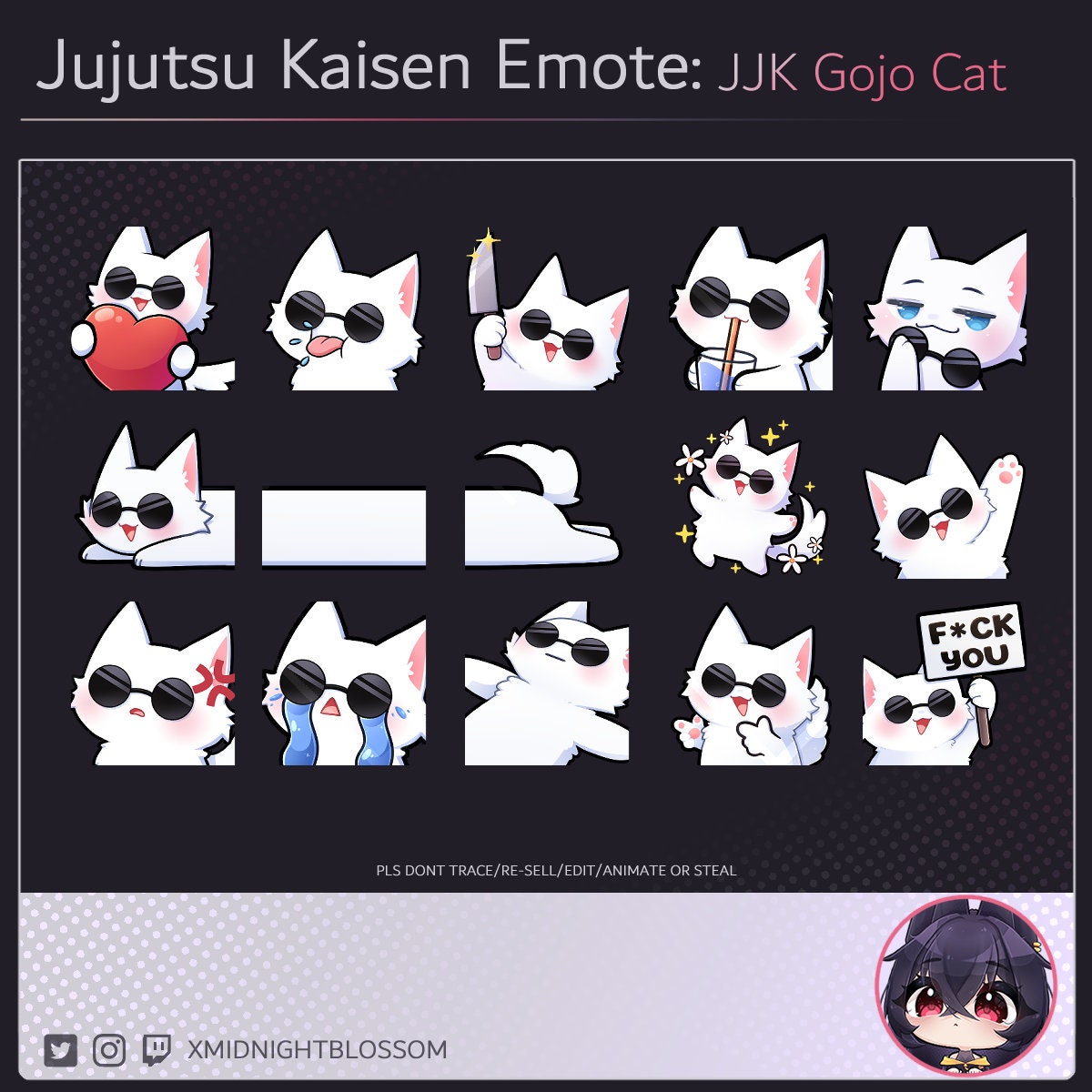 30 Static & 11 Animated Cute Go Jo Cat Emote Set Bundle "jjk" | Twitch ...