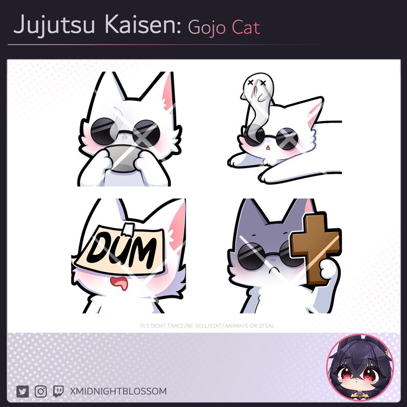 4 Cute Go Jo Cat Emote Set Bundle "jjk" | Twitch Discord Emotes ...