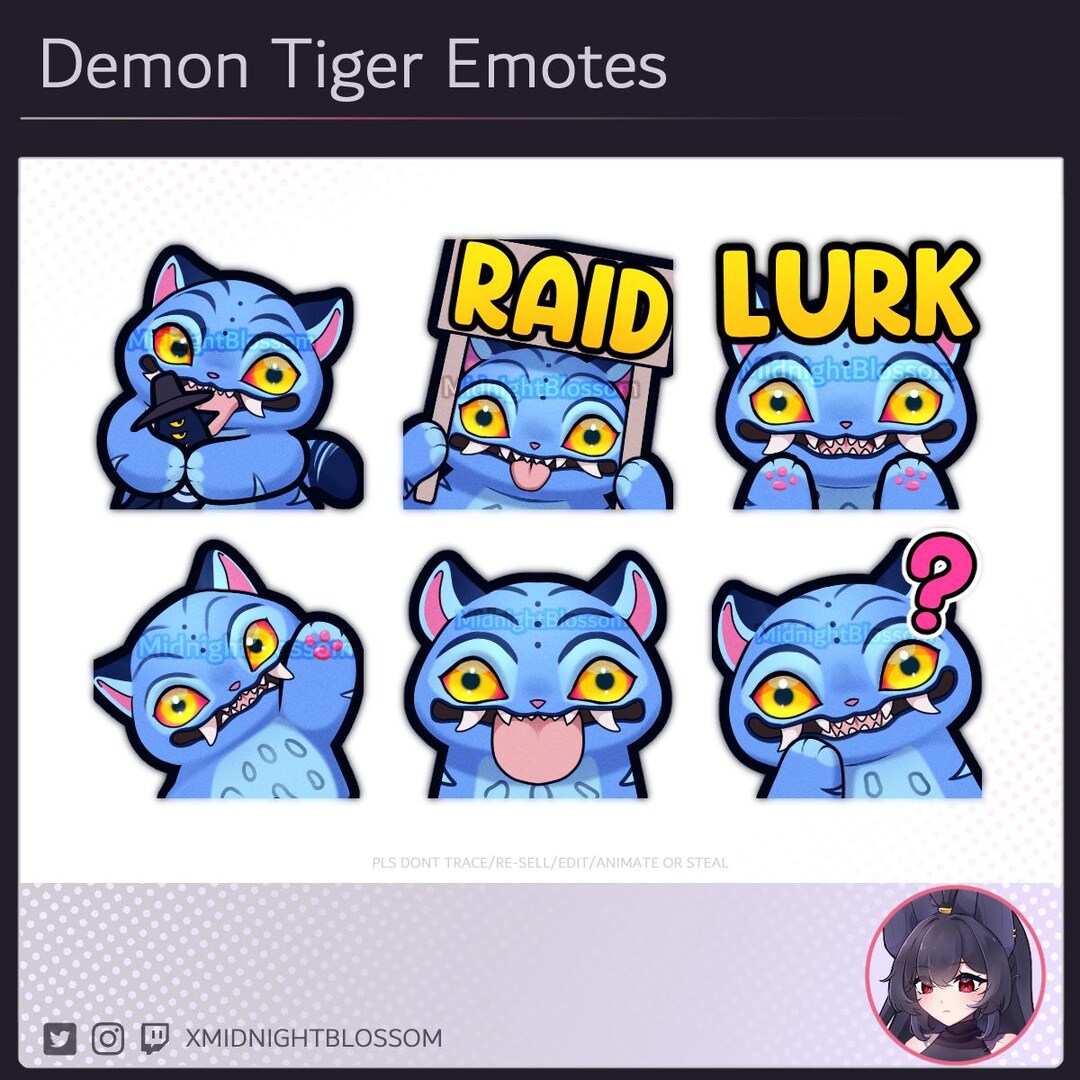 6 Cute Demon Tiger Emote Set Bundle | Twitch Discord Emotes | Twitch ...