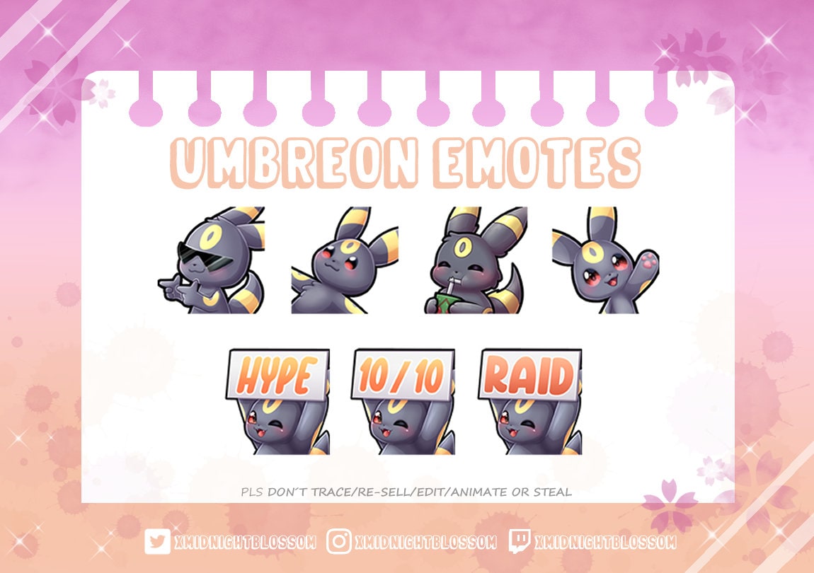 Cute Umbreon Nachtara Emote Set for Twitch/discord, Sticker Emote for ...