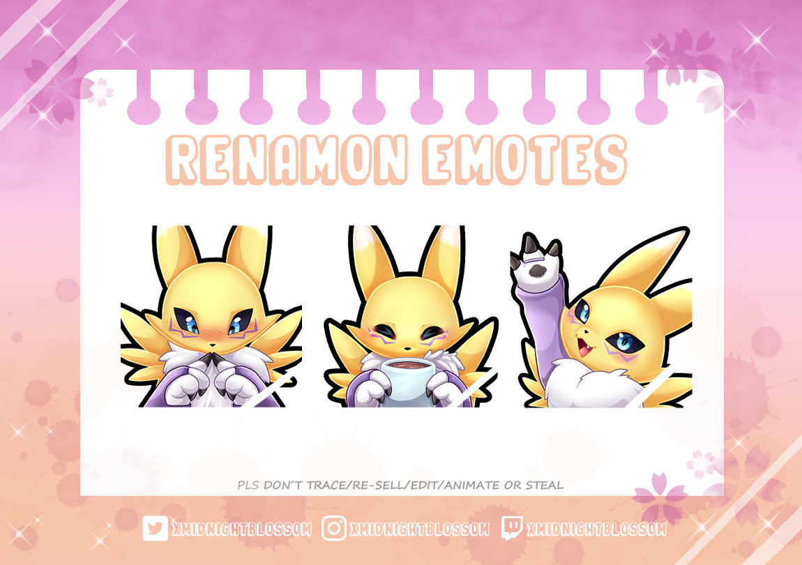 Renamon Emote Set for Twitch/discord, Sticker Emote for Streamer Graphic for Streamer - Etsy